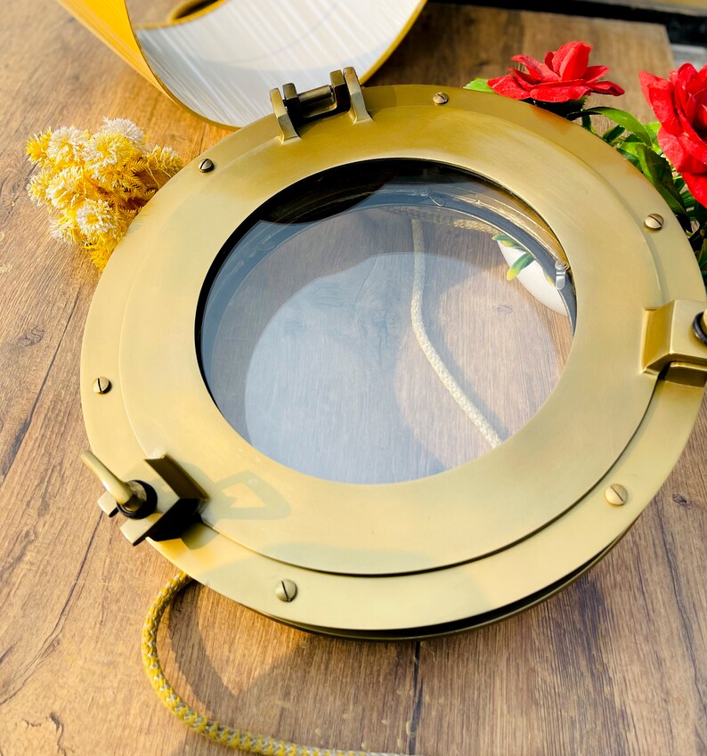 US Canal Boat Porthole Window Glass, Antique Brown Door Porthole ...