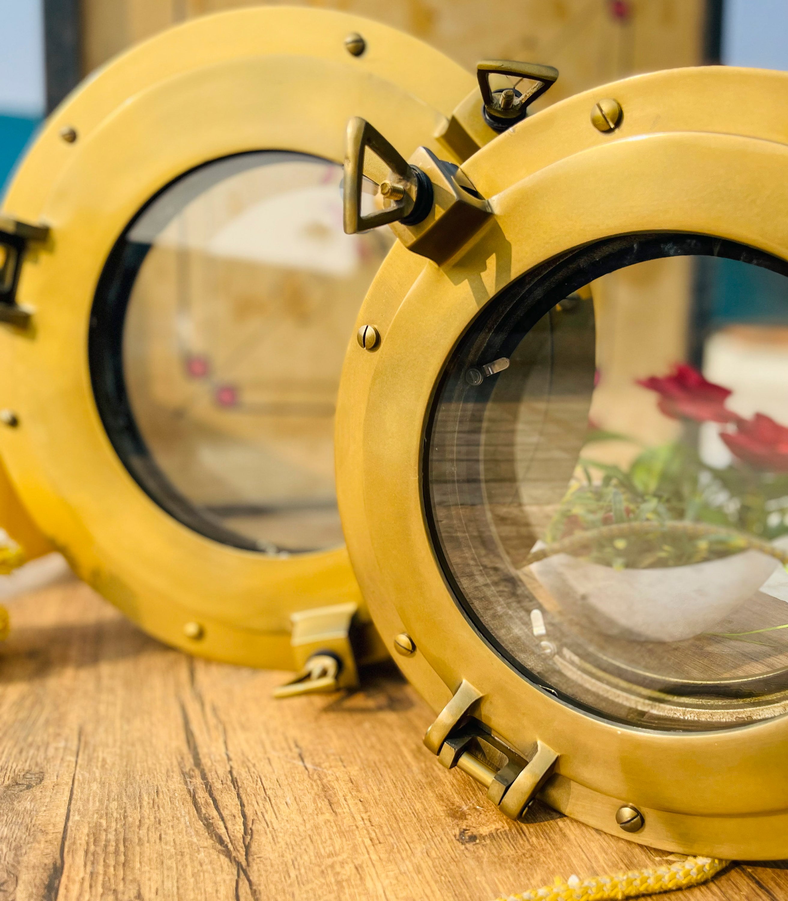 US Canal Boat Porthole Window Glass, Antique Brown Door Porthole ...