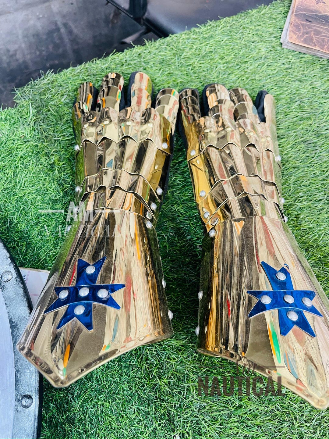 Handcrafted Medieval Knight Gloves - Shielded in Steel & Gold - Gift ...