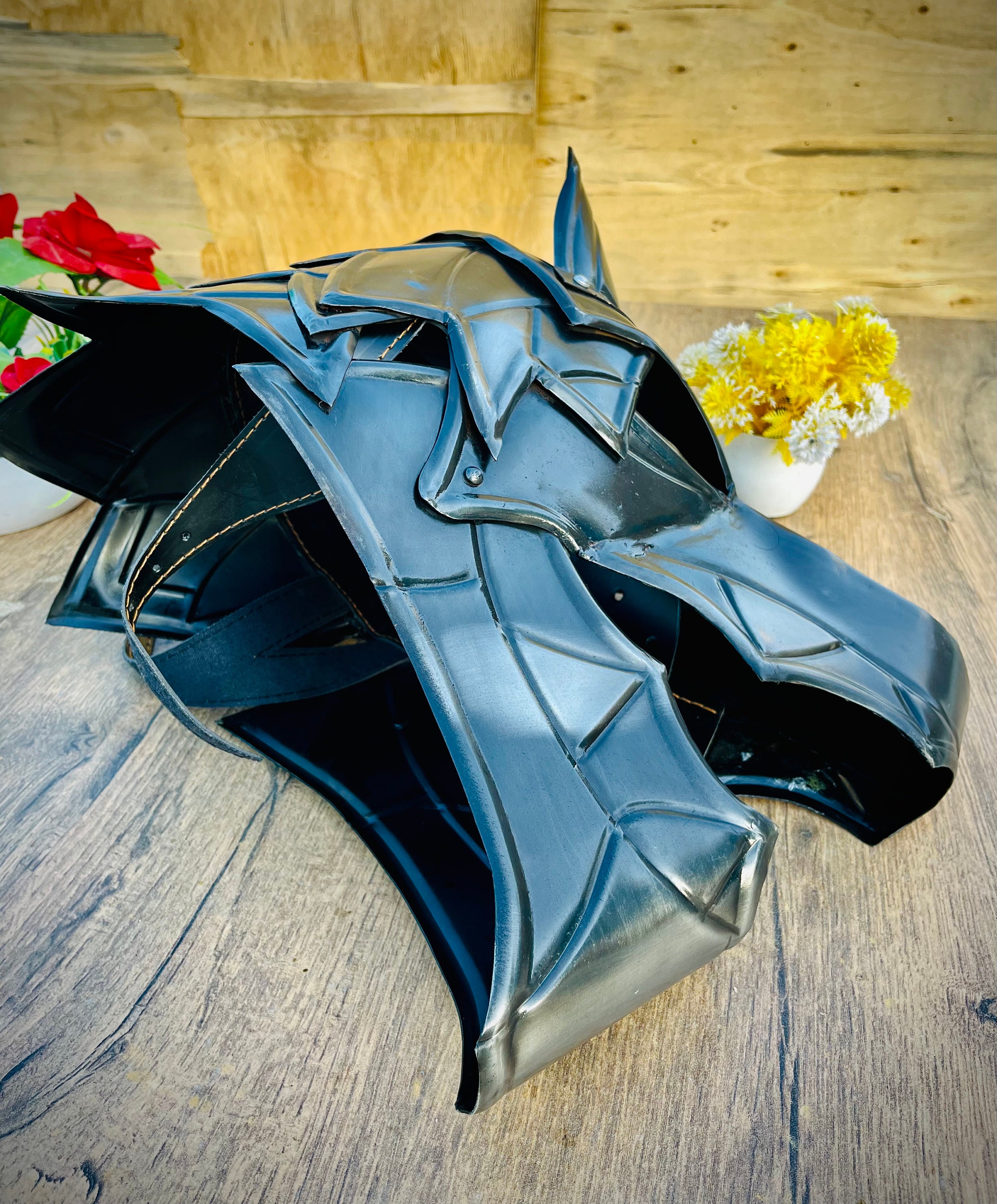 Wolf Premium Helmet, Blackened 18 Gauge Steel Medieval Great Wolf ...