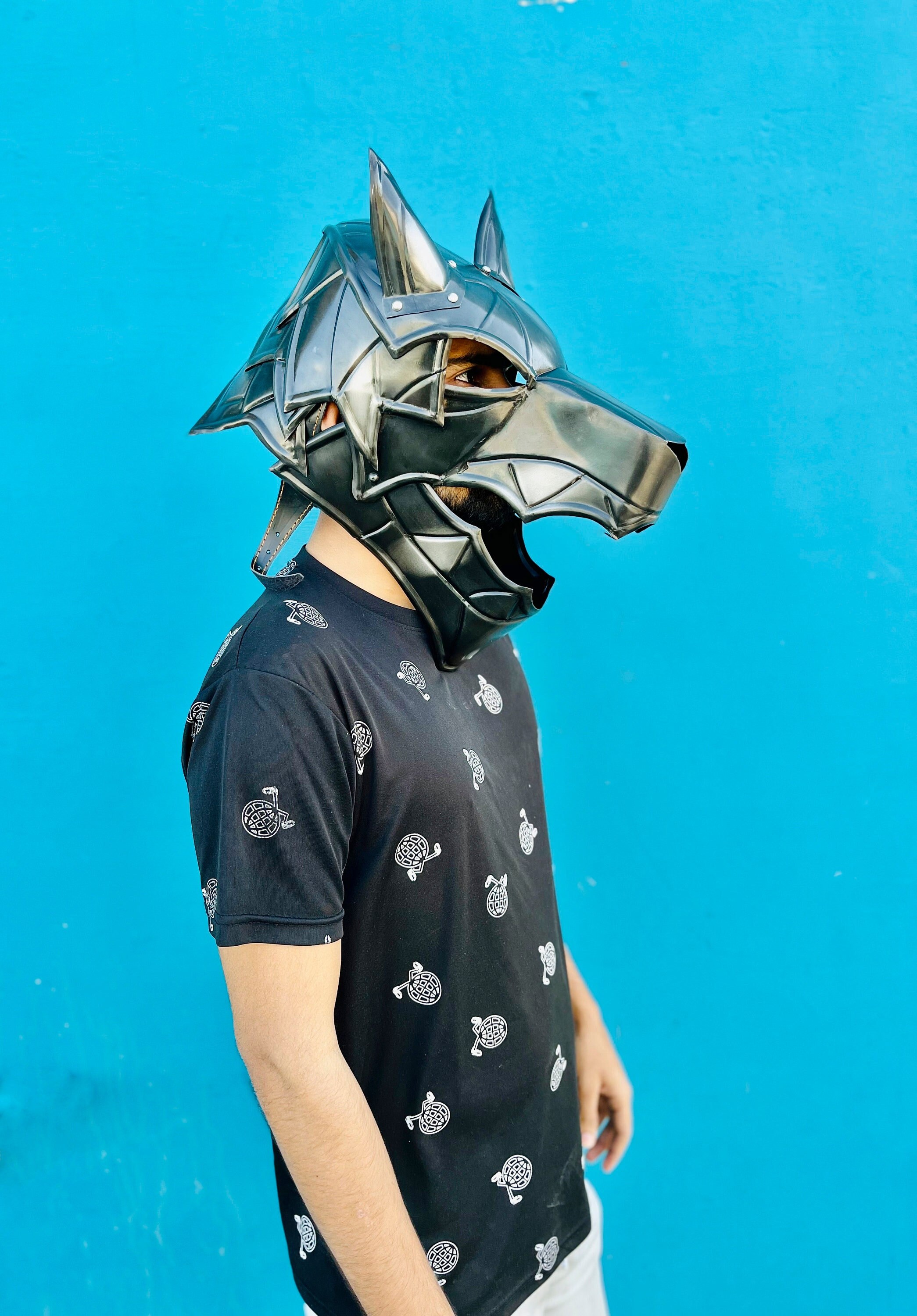 Wolf Premium Helmet, Blackened 18 Gauge Steel Medieval Great Wolf Helmet, Working Helmet ...