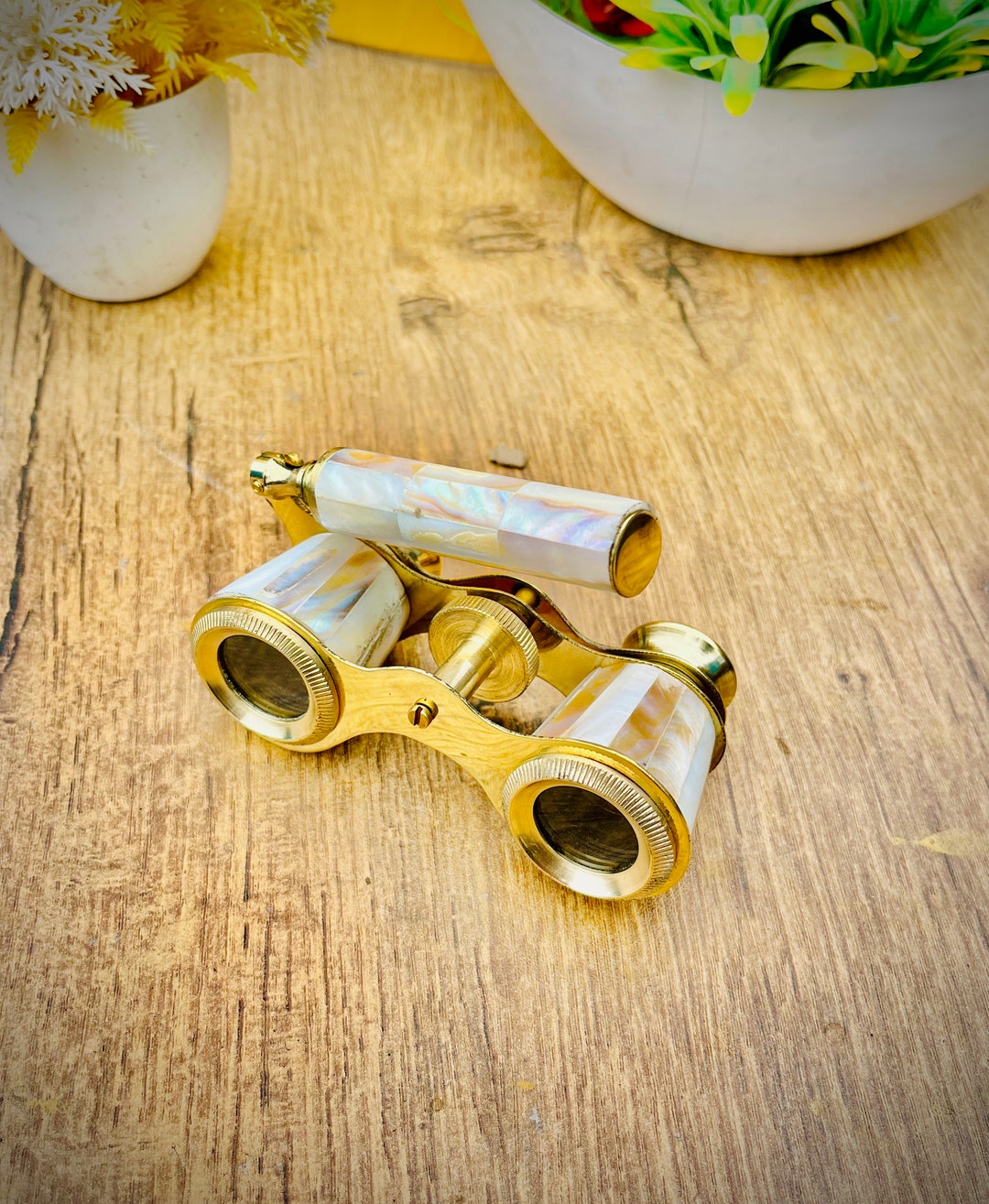 Solid Brass Opera Binoculars Telescope. Beautiful Brass Mother of Pearl ...