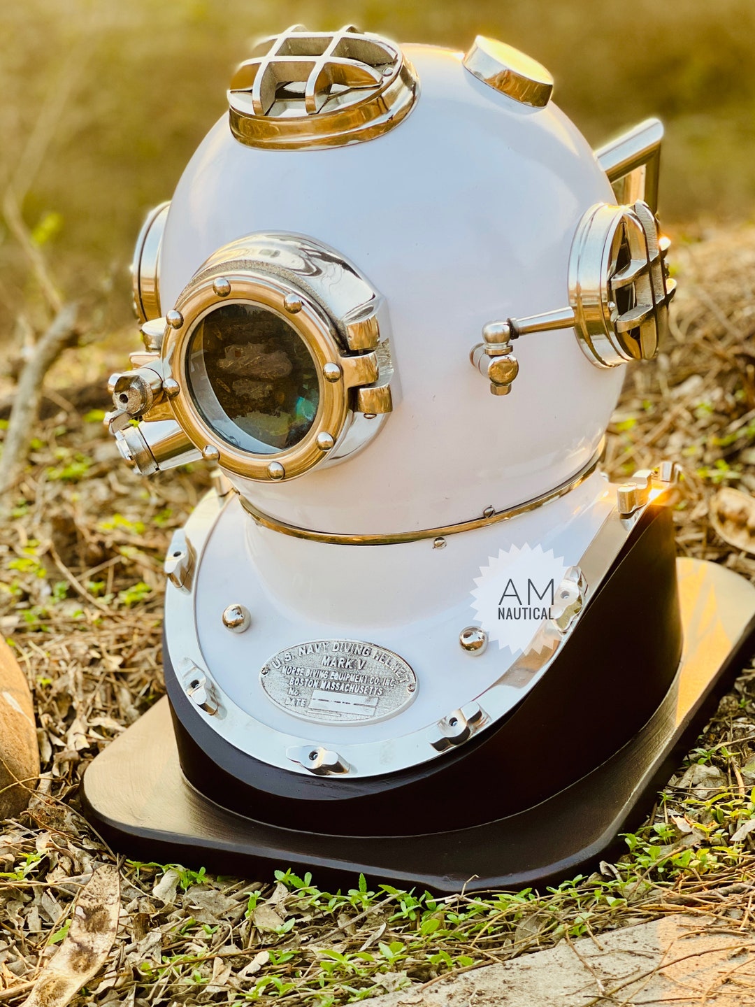 18" Inch Scuba Diving Helmet With Wooden Base Stand - Nautical Home ...