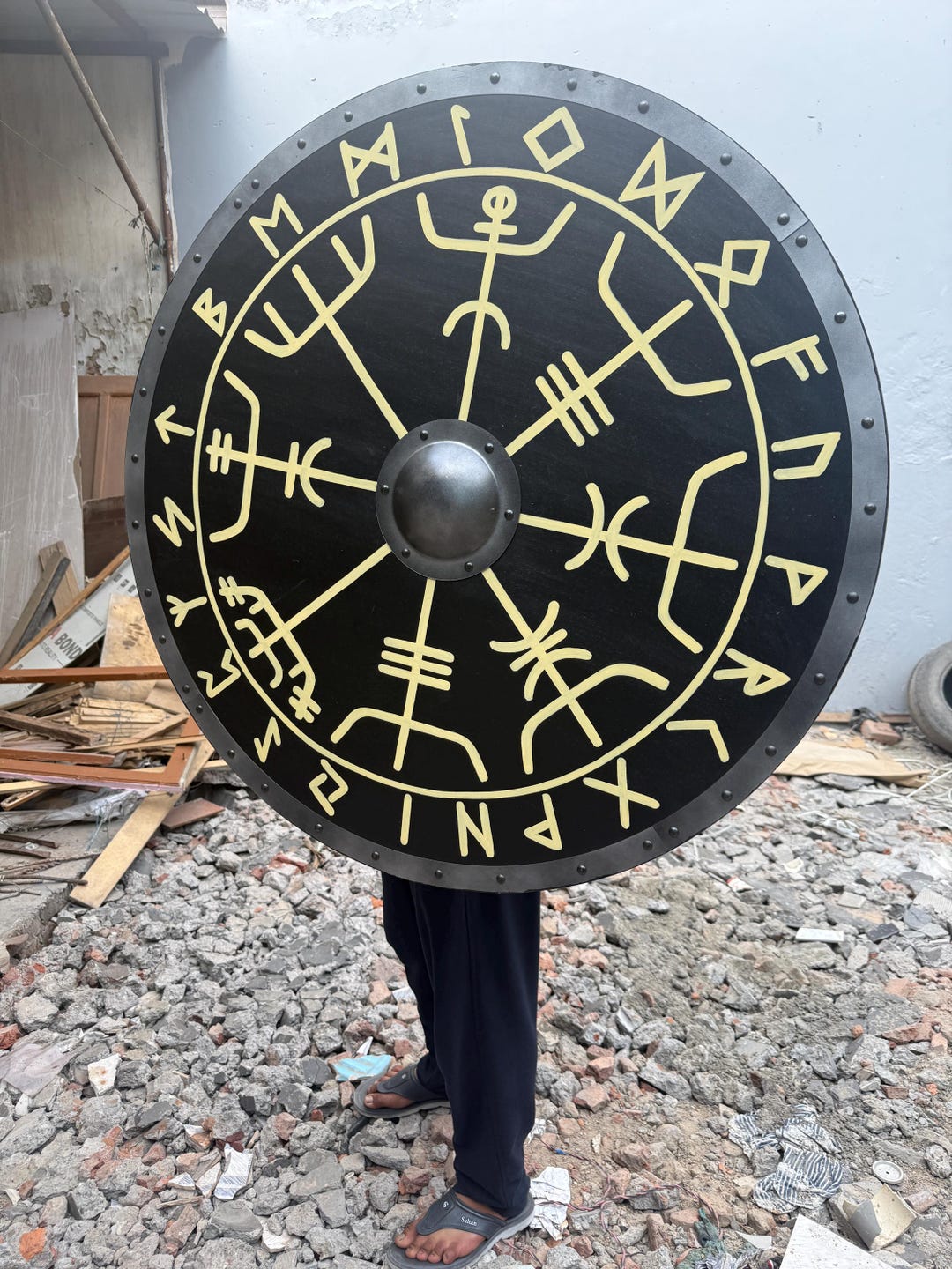 Medieval Nordic Wooden Round Shield Viking Norse Trible Sign Warrior ...