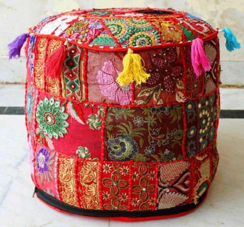 Indian Ottoman Handmade Pouf Vintage Comfortable Floor Cushion Cover ...