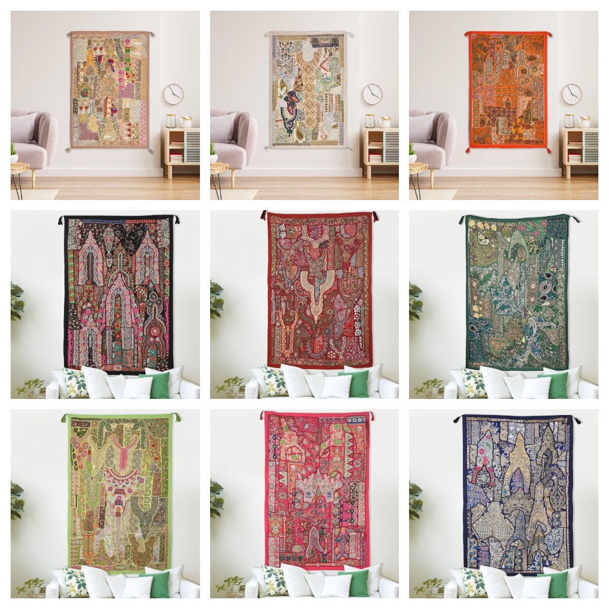 Vintage Indian Patchwork Tapestry, Wall Décor Backdrop Art, Wall ...
