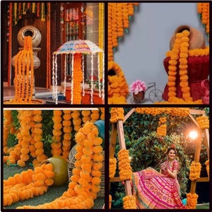 100 Pack Marigold Garland Flowers for Wedding Decoration, Party, Diwali ...