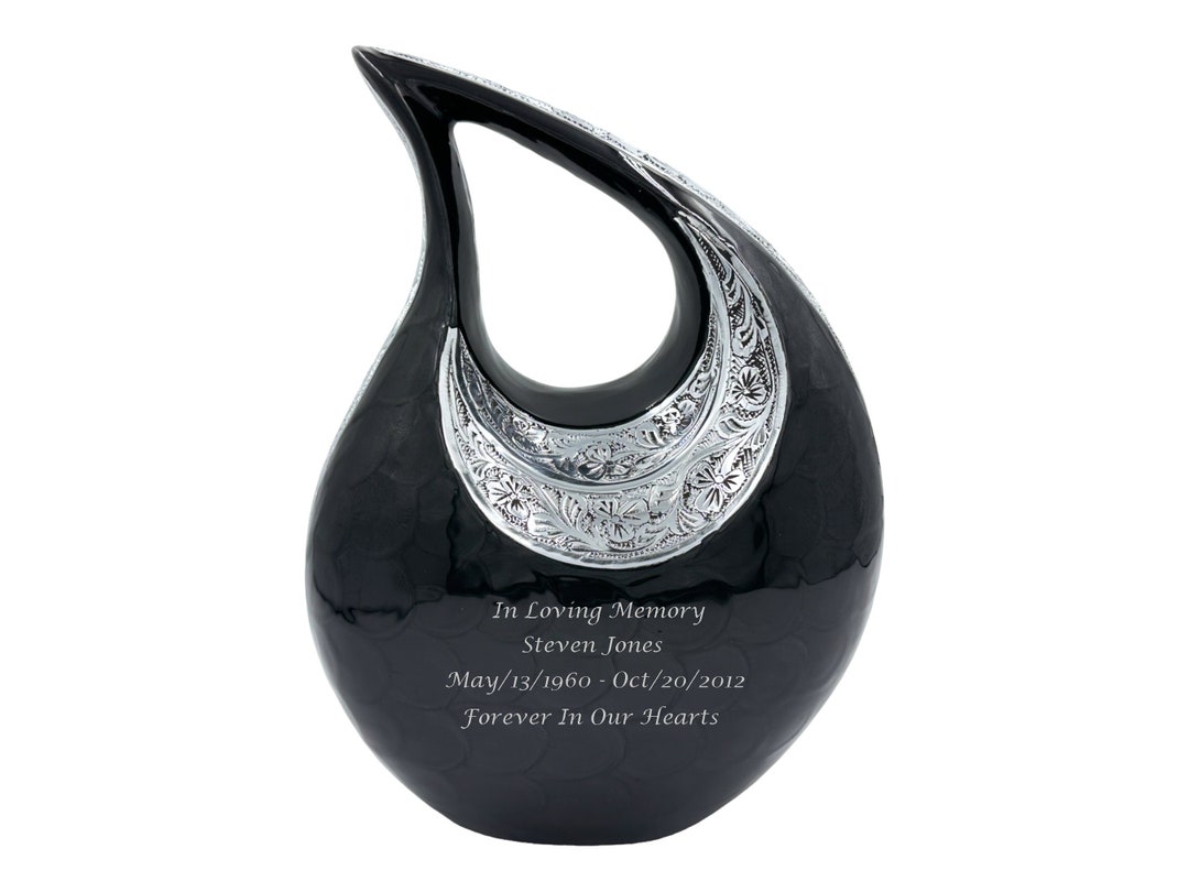Black Cremation Urn With Velvet Bag - Personalized Memorial Urn - Etsy