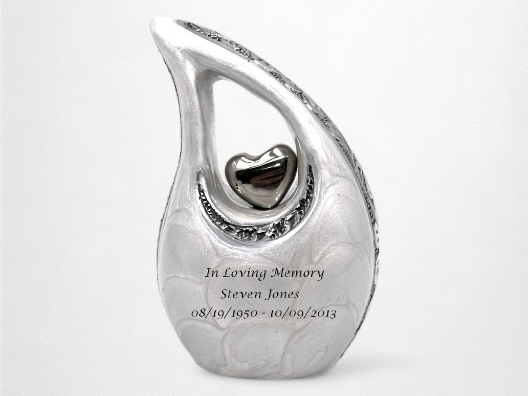White Teardrop Keepsake Urn: Miniature Memorial, Personalized Engraving ...