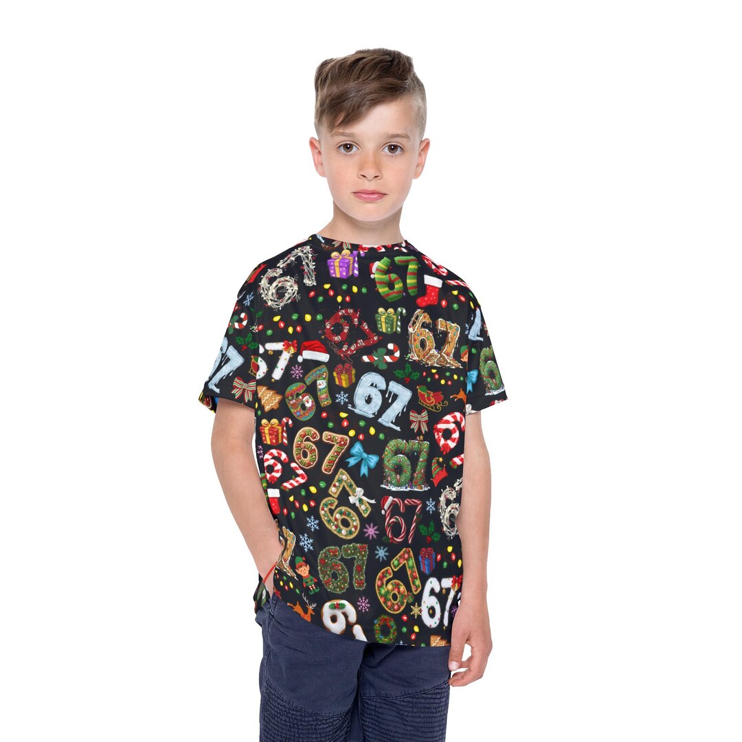 Christmas 67 Meme, Six Seven, 67 Pattern Vibrant Kids Shirt, Kids Tee ...