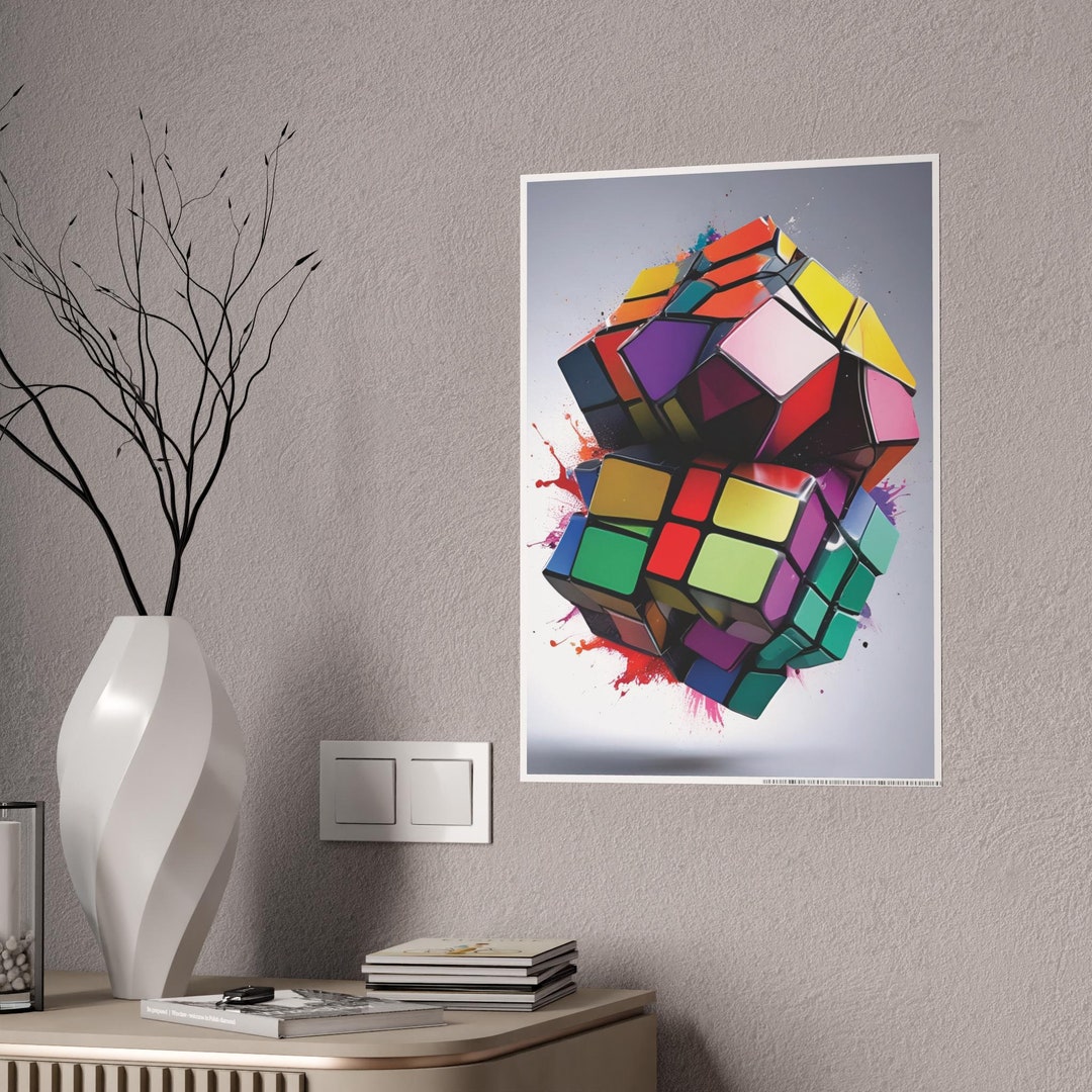 Multi-dimension Colorful Cube Gloss Poster Print, Stylish Wall Art ...