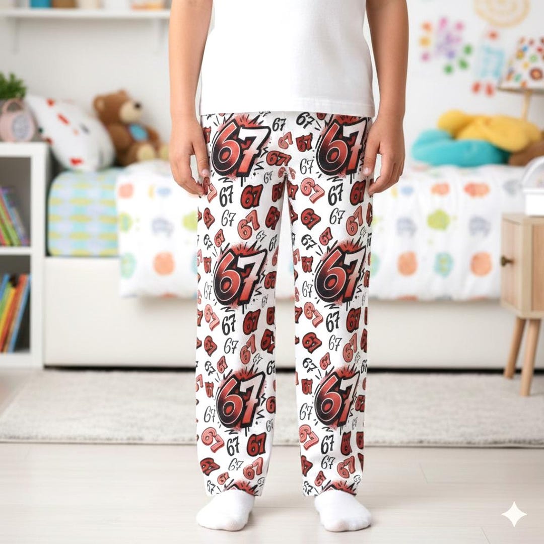 Red 67 Meme, Six Seven, 67, Polyester Kids Pajama Pants, All Over Print ...