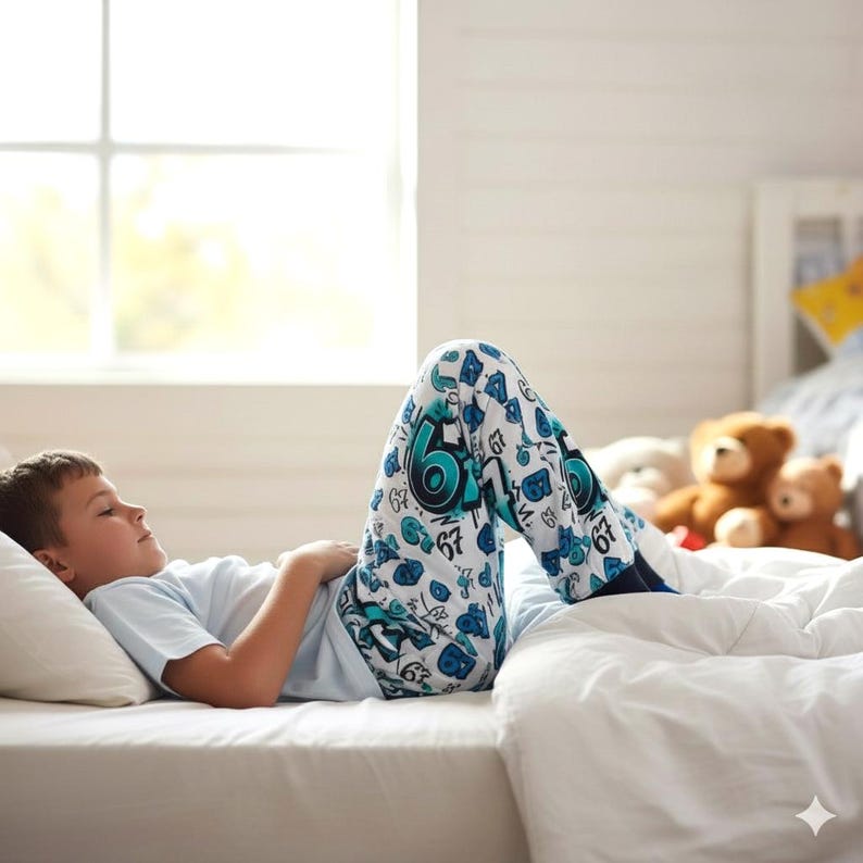 Blue 67 Meme, Six Seven, 67, Polyester Kids Pajama Pants, All Over ...