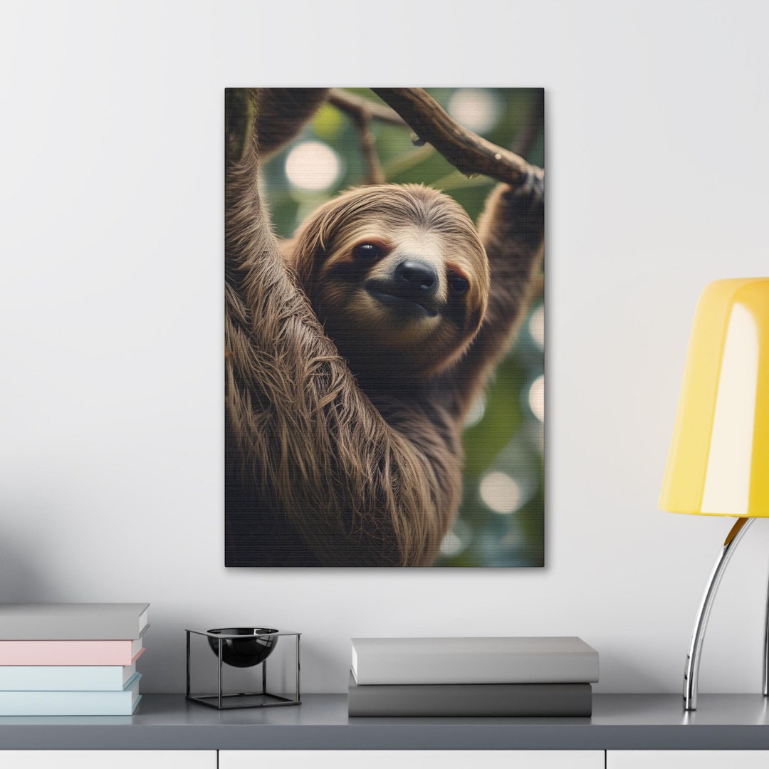 Sloth Hanging From Tree Canvas Wall Print, Multiple Sizes, Stylish Wall ...