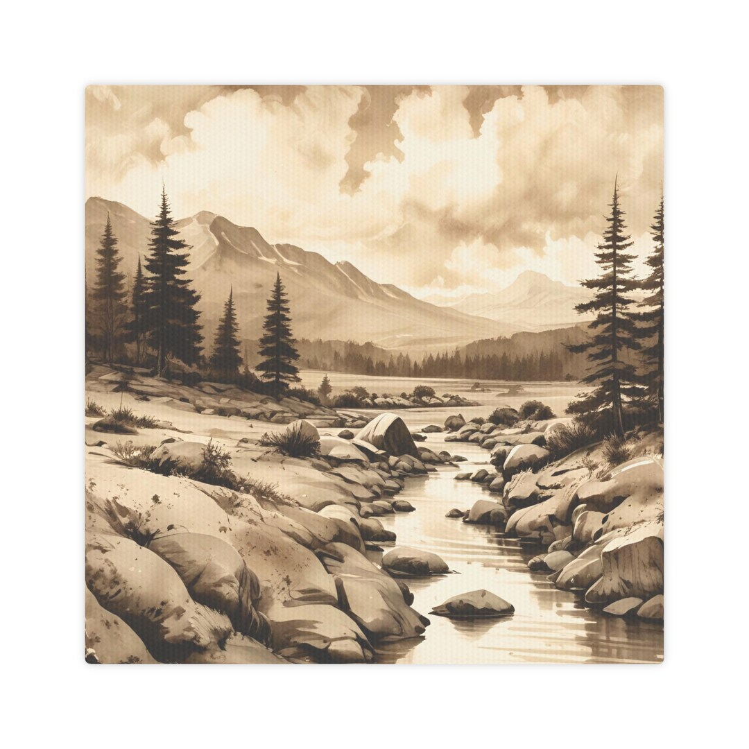 Sepia River Landscape 8x8 Canvas Print, Small Wall Decor, Wall Hangings - Etsy