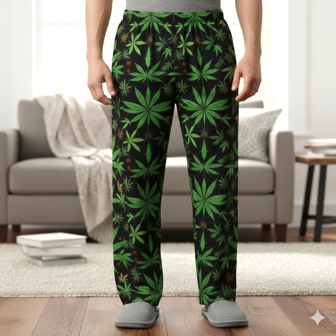 Colorful Cannabis Pattern Polyester Men's Pajama Pants, Gift for Him ...