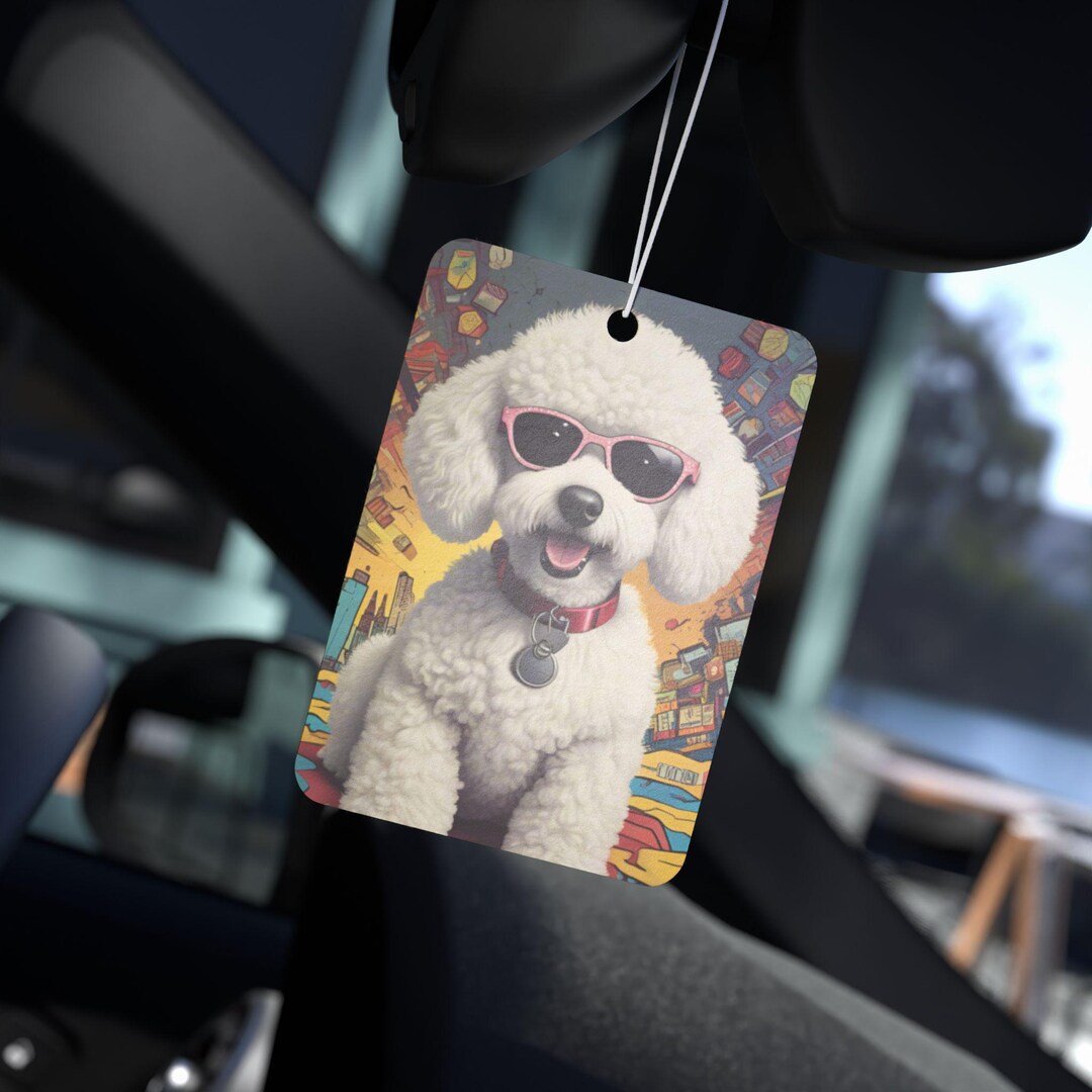 Comic Book White Poodle Car Air Freshener Black Ice, Pine, New Car ...