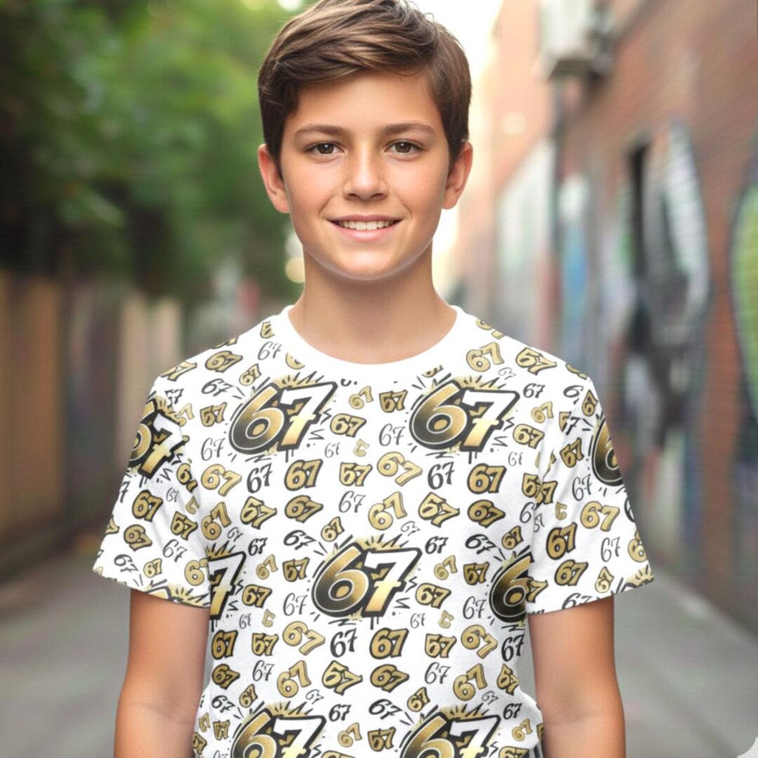 Gold 67 Meme Pattern, Six Seven, 67, Polyester Kids Shirt, Athletic ...