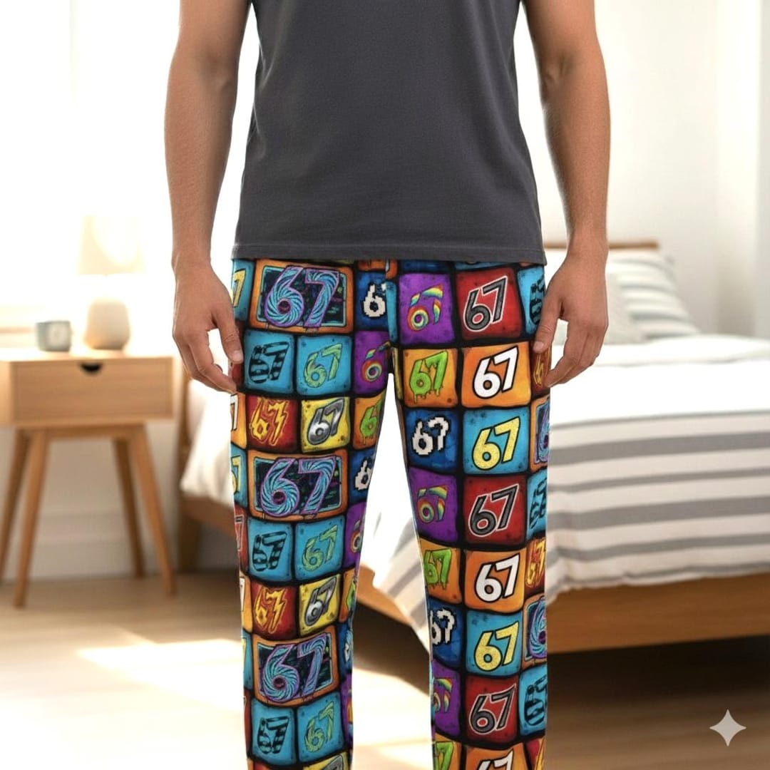 67 Meme, Six Seven, 67 Polyester Men's Pajama Pants, Gift for Him ...