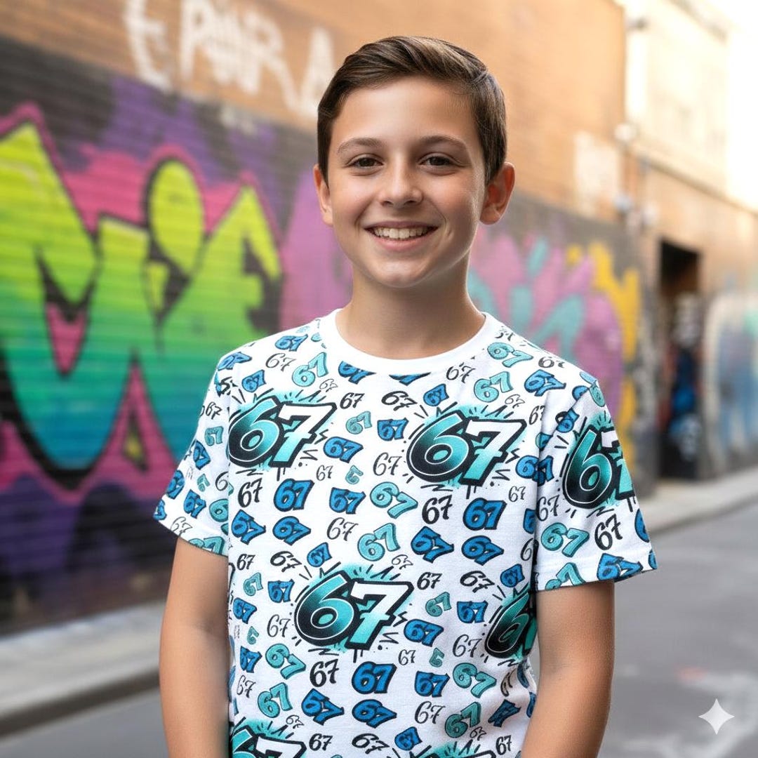 Blue 67 Meme Pattern, Six Seven, 67, Polyester Kids Shirt, Youth ...