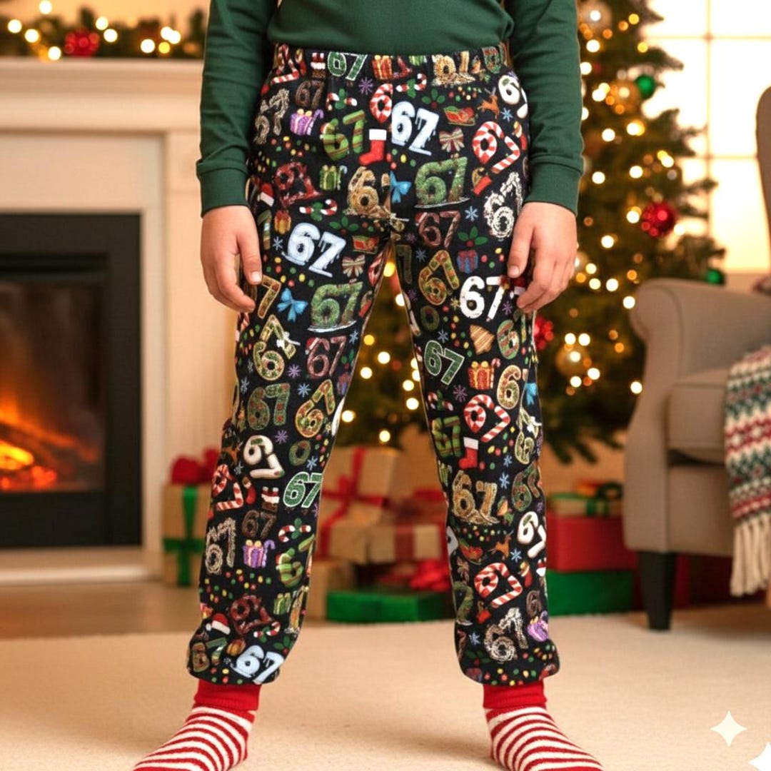 Christmas 67 Meme, Six Seven, 67 Pattern, Fun Kids Pajama Pants - Etsy ...