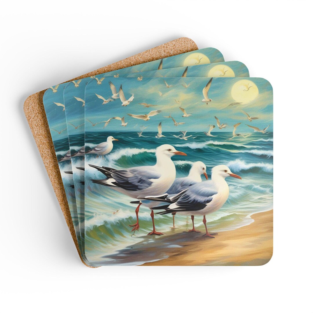 Seagulls on the Beach Coaster Set Housewarming Gift, Office Decor, Dorm ...