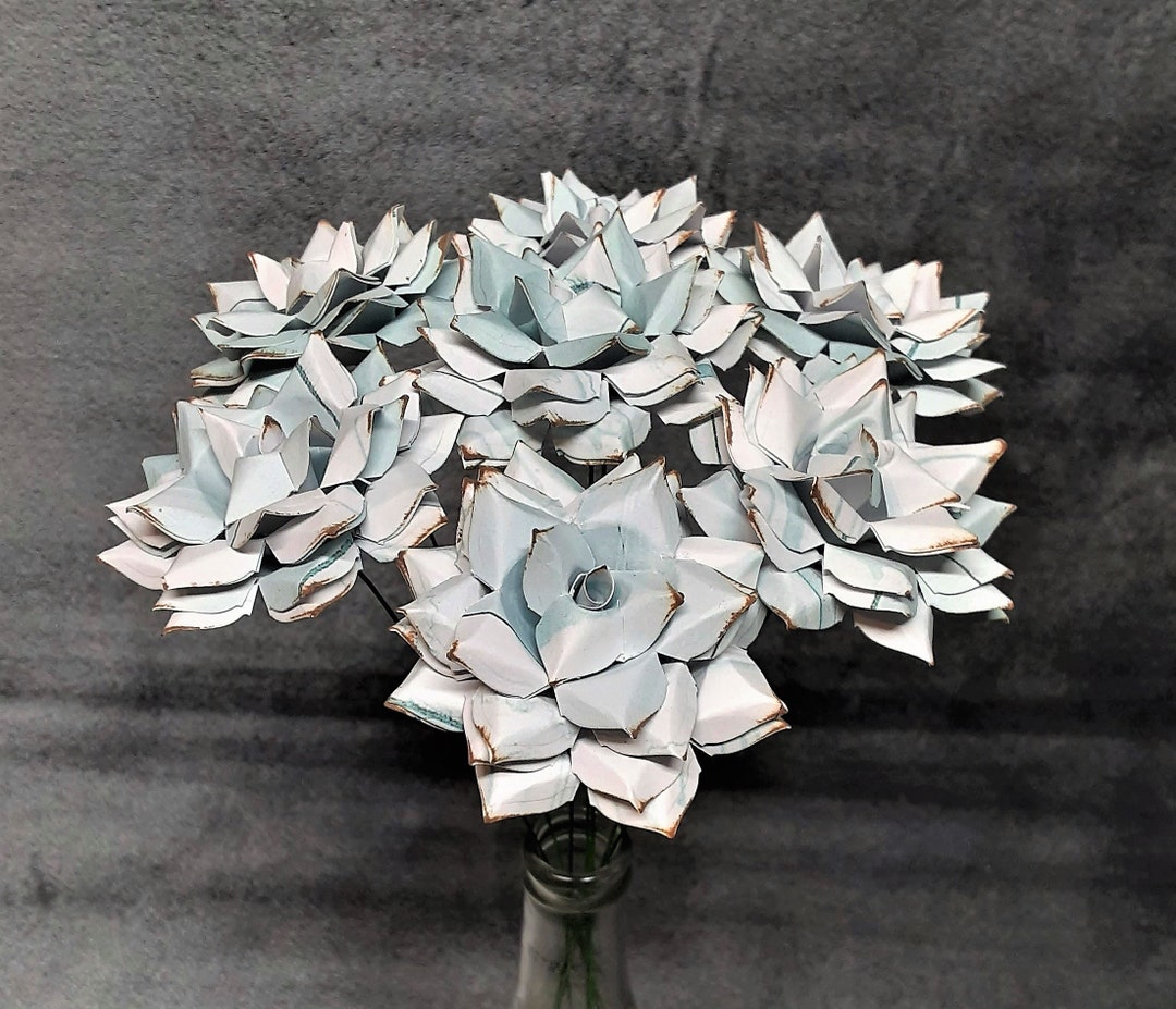7 Handmade Paper Flowers on Stems (marbled Sky Blue) for Wedding ...