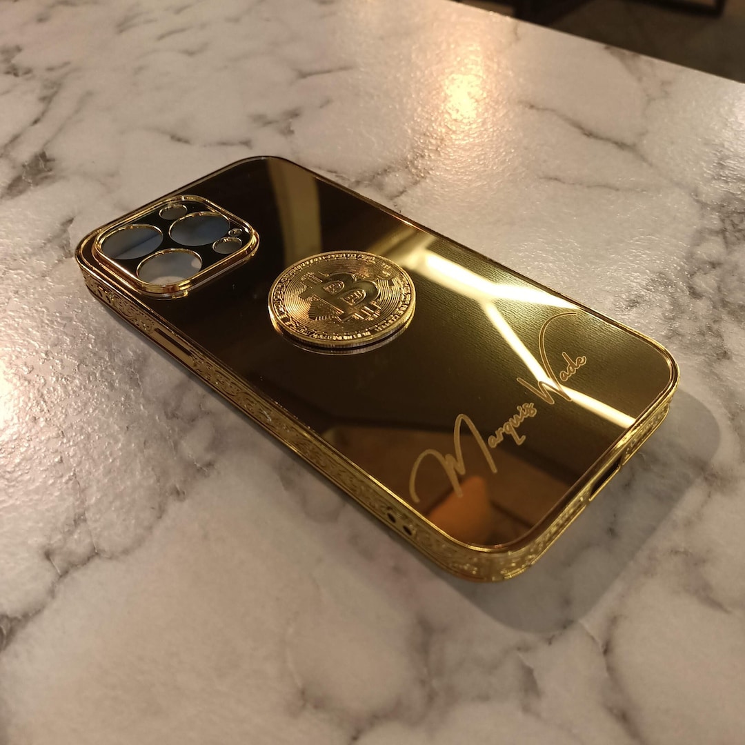 3D Gold Plated Over Brass Bitcoin Figured Customizable iPhone Case With ...