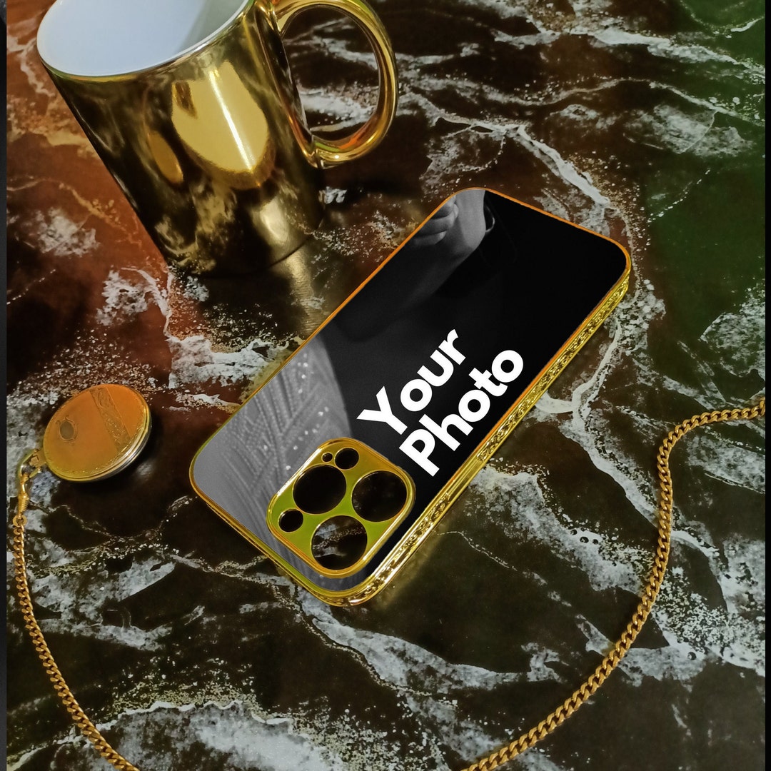 IPhone 15 Custom Gold Case / Your Photo or Design Gold Embroidered ...