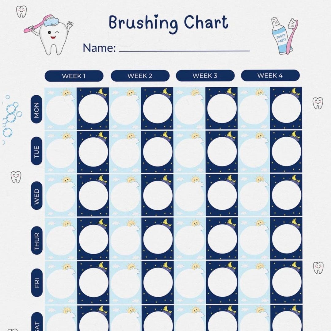 Kids Tooth Brushing Reward Chart, Toddler Routine Tracker (printable ...