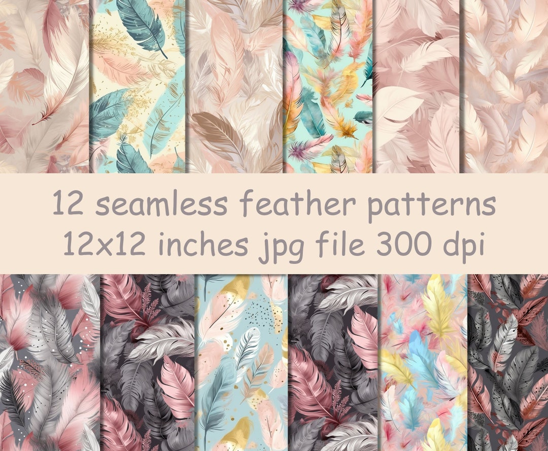 Feather Seamless Pattern, Feather Pattern, Feather Digital Paper, Boho ...