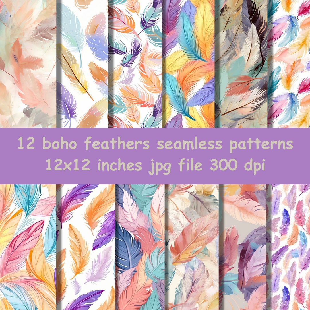 Feather Seamless Pattern, Feather Pattern, Feather Digital Paper, Boho ...