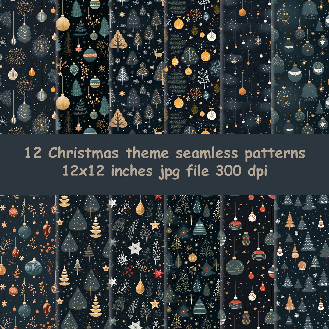 Christmas Digital Paper, Christmas Tree Seamless Pattern, Christmas ...