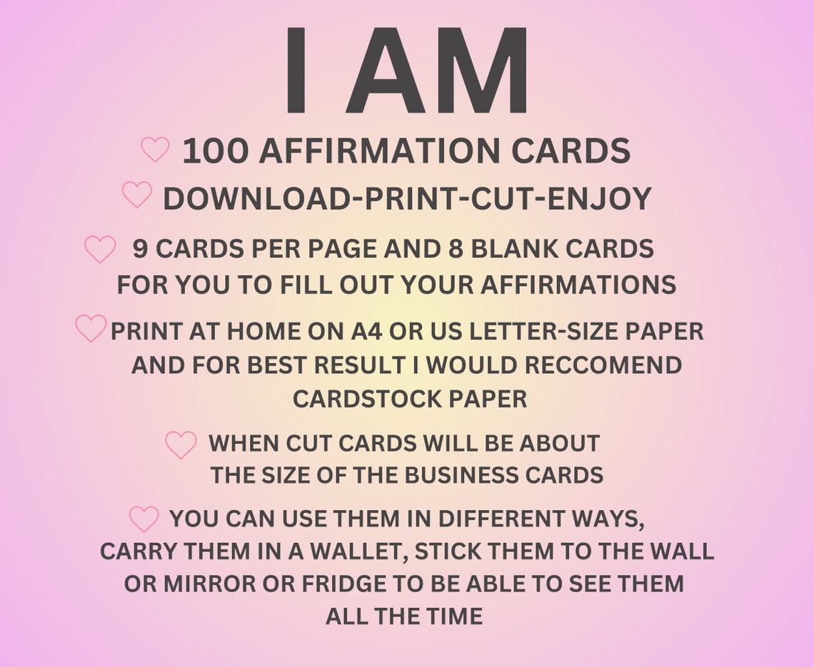 I Am Affirmation Cards, Positive Affirmation Cards, Mindfullnes Cards ...