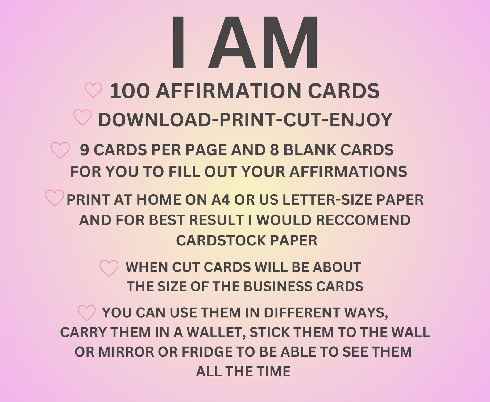 I Am Affirmation Cards, Positive Affirmation Cards, Mindfullnes Cards ...