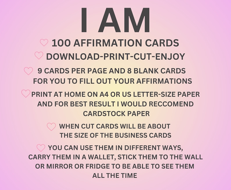 I Am Affirmation Cards, Positive Affirmation Cards, Mindfullnes Cards ...