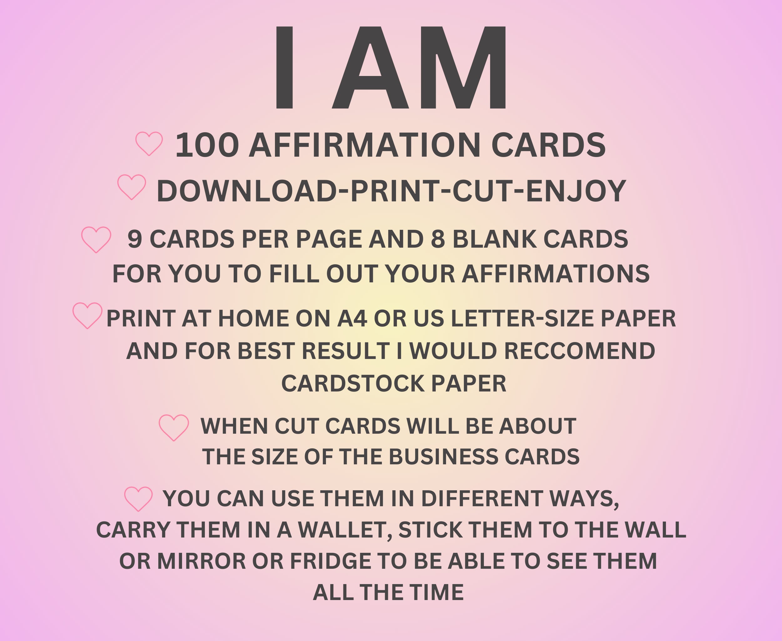 I Am Affirmation Cards, Positive Affirmation Cards, Mindfullnes Cards ...