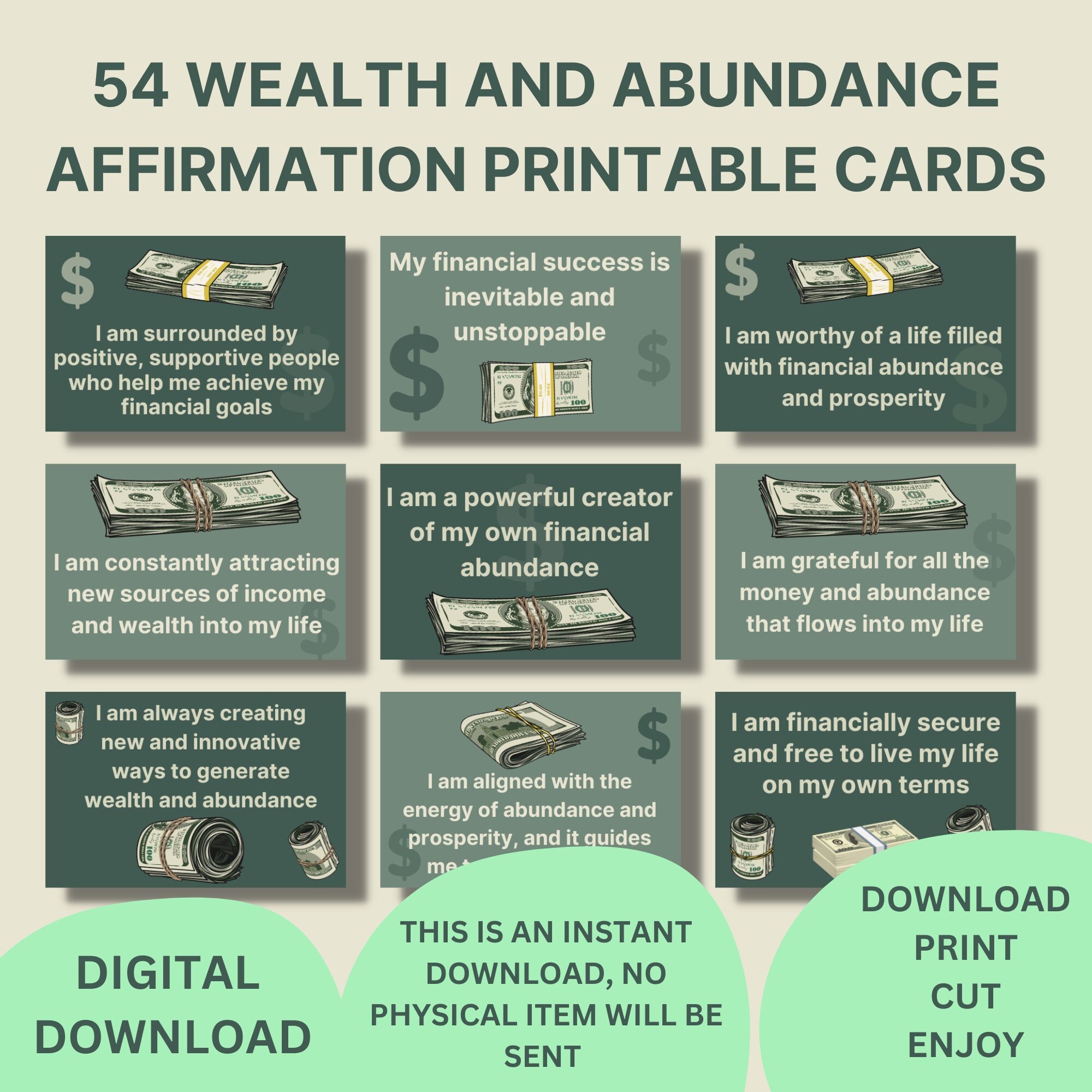 Wealth Affirmation Cards, Printable Abundance Affirmations (digital ...