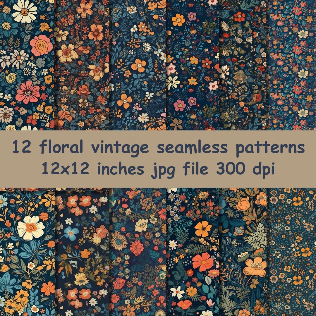 Vintage Floral Seamless Pattern, Vintage Flowers Digital Paper, Floral ...