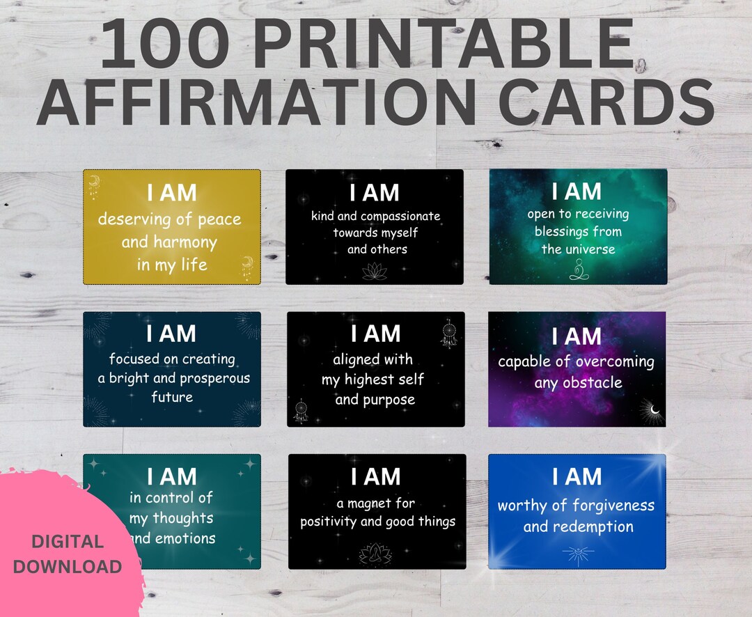 I AM Affirmation Cards, 100 Printable Mindfulness Cards (digital ...