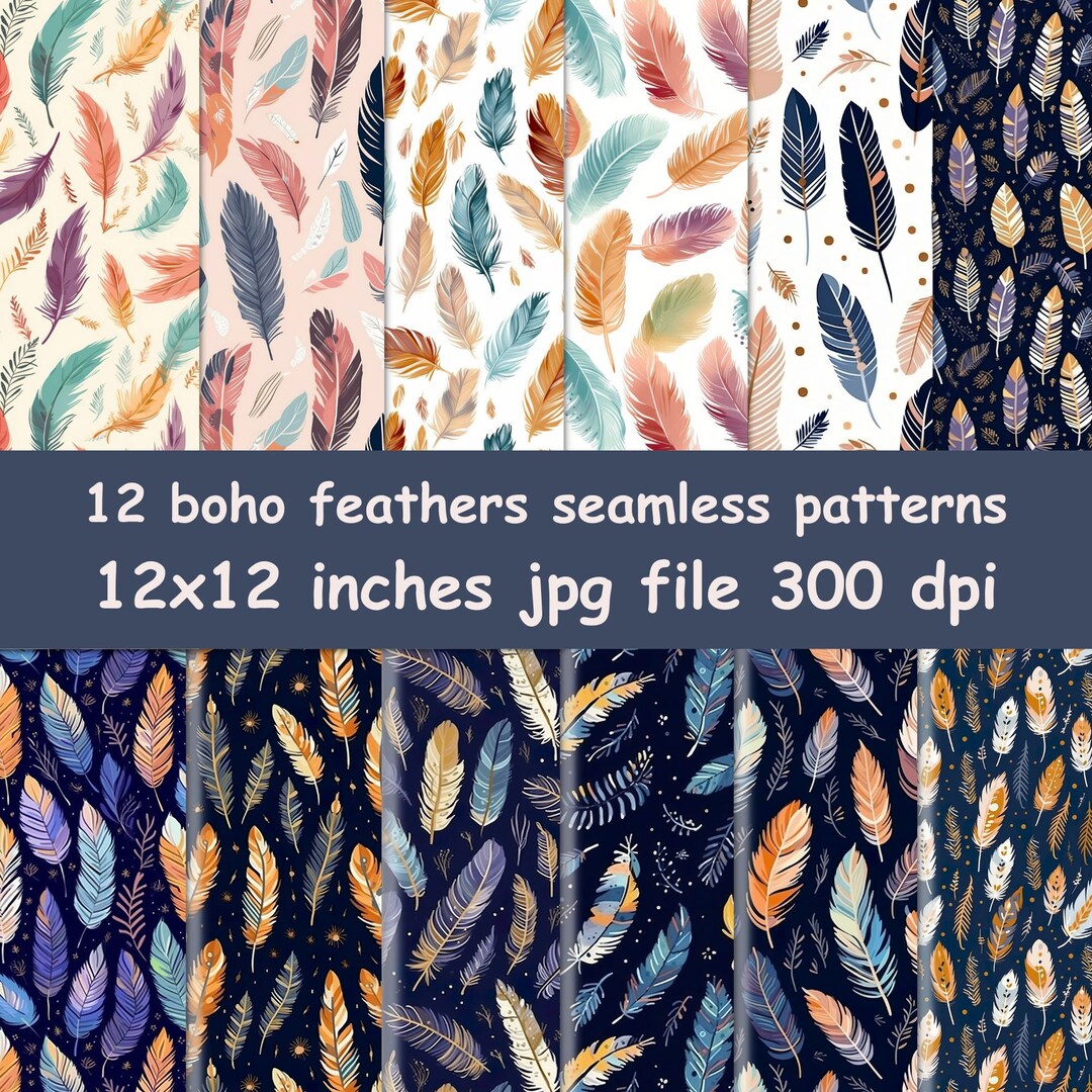 Feather Seamless Pattern, Feather Pattern, Feather Digital Paper, Boho ...