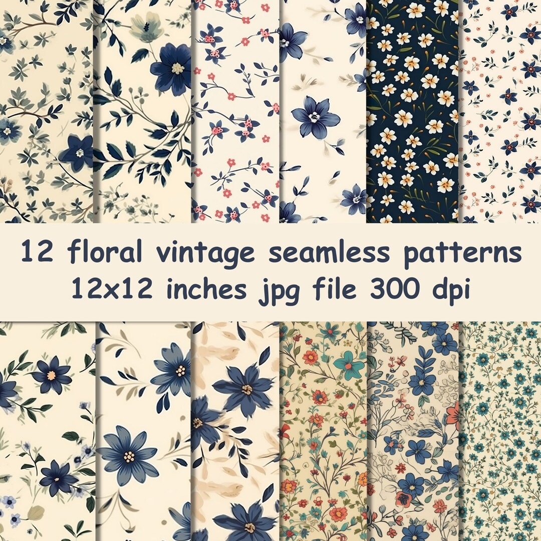 Vintage Small Blue Floral Seamless Pattern, Floral Vintage Seamless ...