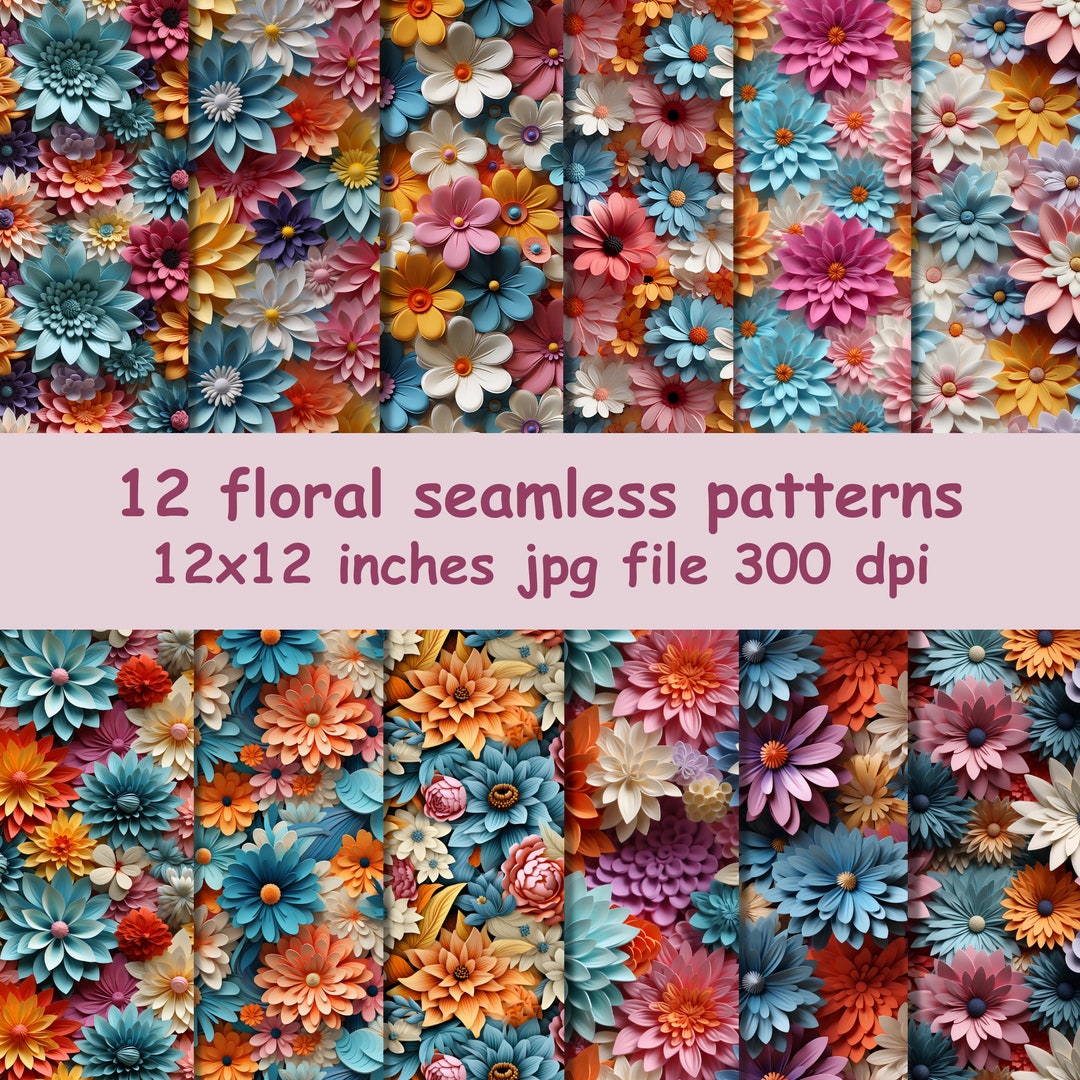 3D Floral Digital Paper, 3D Floral Pattern, 3D Flower Digital Paper, 3D ...