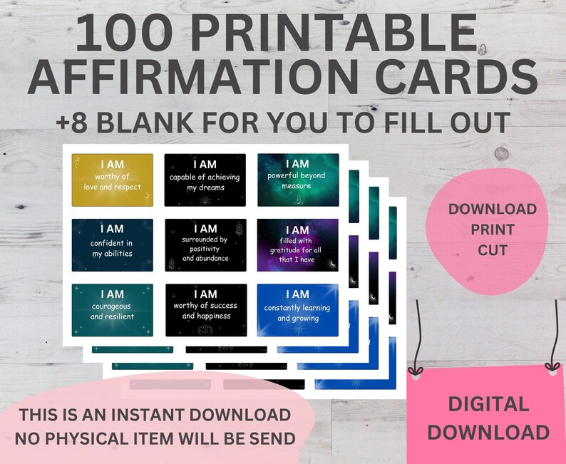 I AM Affirmation Cards, 100 Printable Mindfulness Cards (digital ...