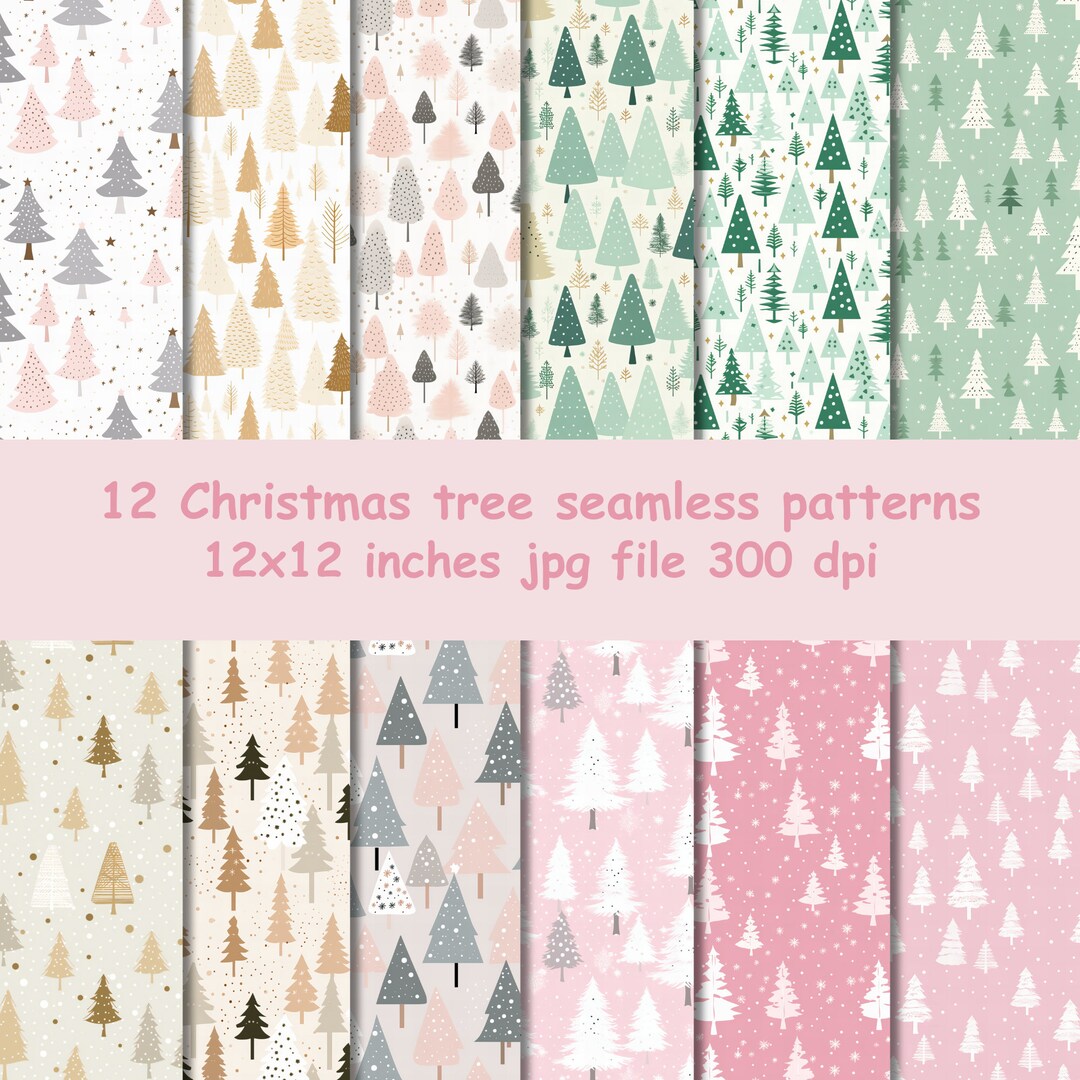 Christmas Tree Seamless Pattern, Boho Digital Paper (digital Download ...