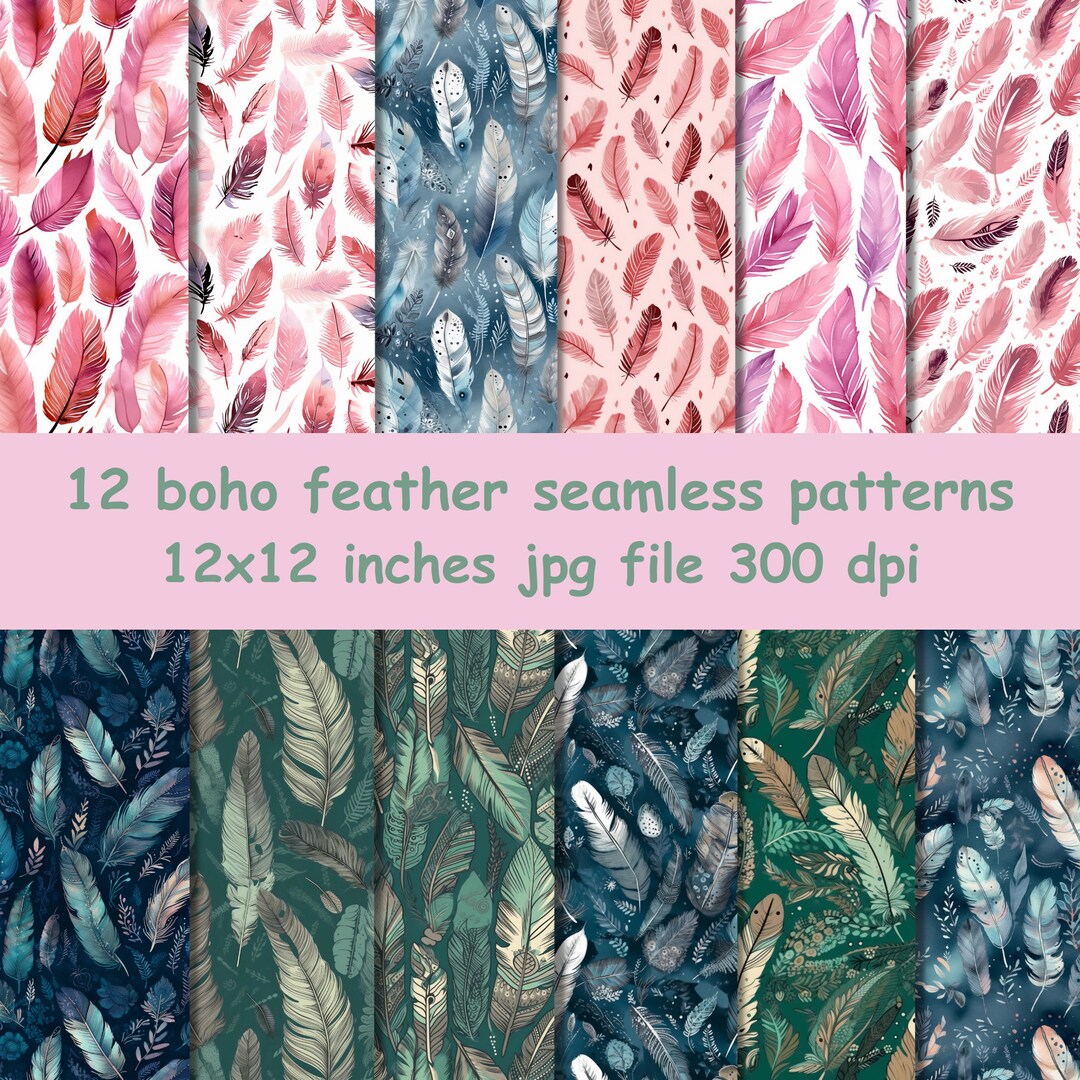 Feather Seamless Pattern, Boho Feather Pattern, Boho Pattern, Colorful ...