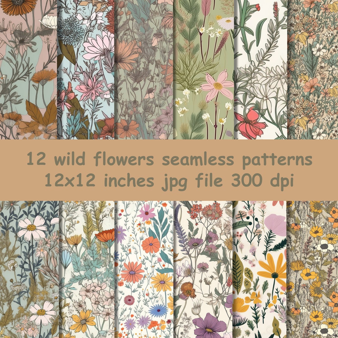 Wildflower Seamless Pattern, Boho Flowers Pattern, Boho Floral Pattern ...