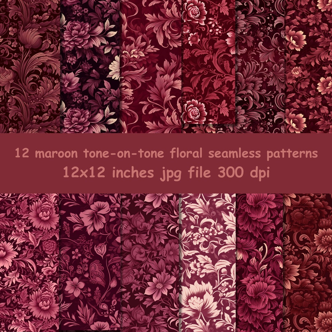 Maroon Floral Seamless Pattern, Commercial Use (digital Paper) - Etsy