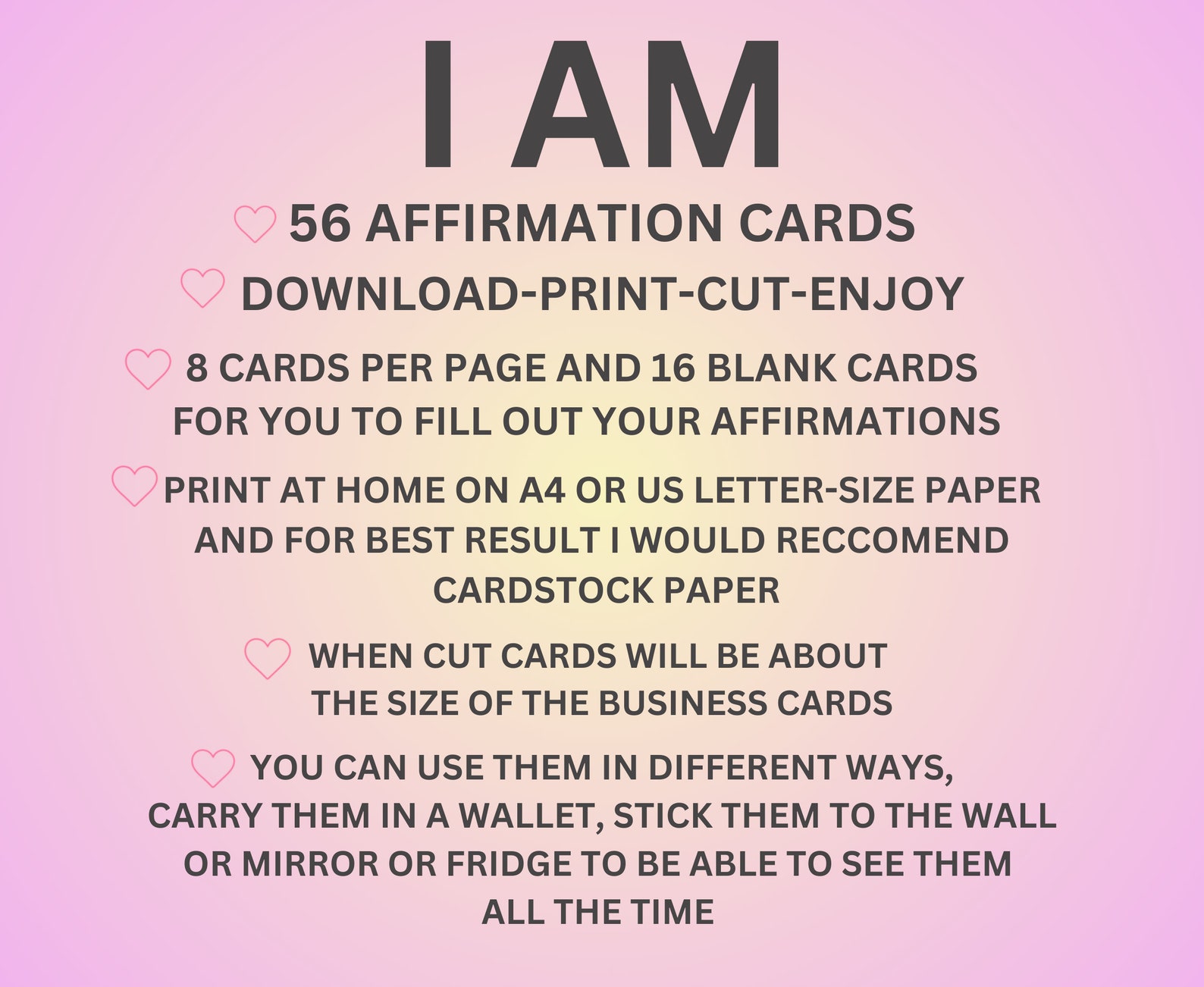 I AM Affirmation Cards, Daily Positive Printable (digital Download) - Etsy