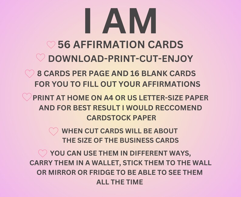 I AM Affirmation Cards, Daily Positive Printable (digital Download) - Etsy